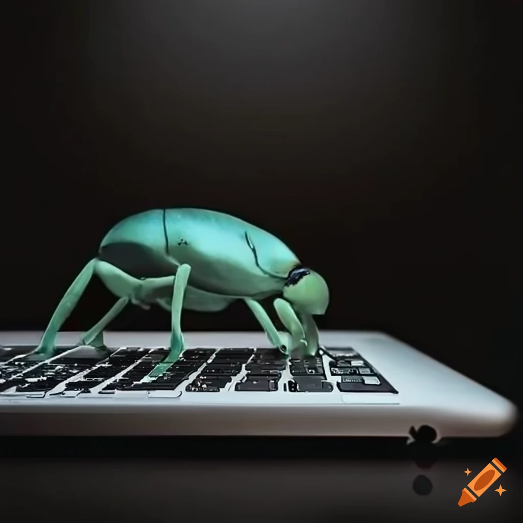 Bug in military uniform fixing a computer on Craiyon