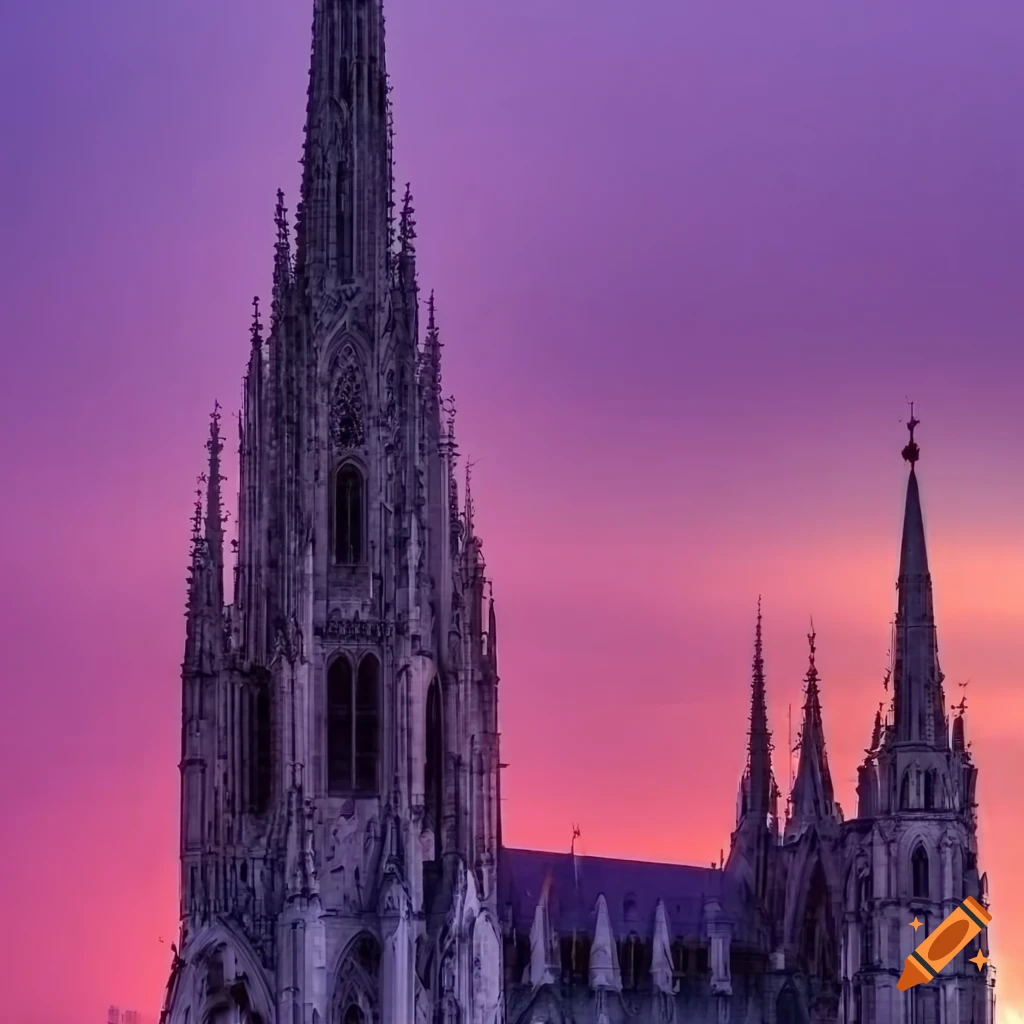 Beautiful gothic cathedral in a pink sunset