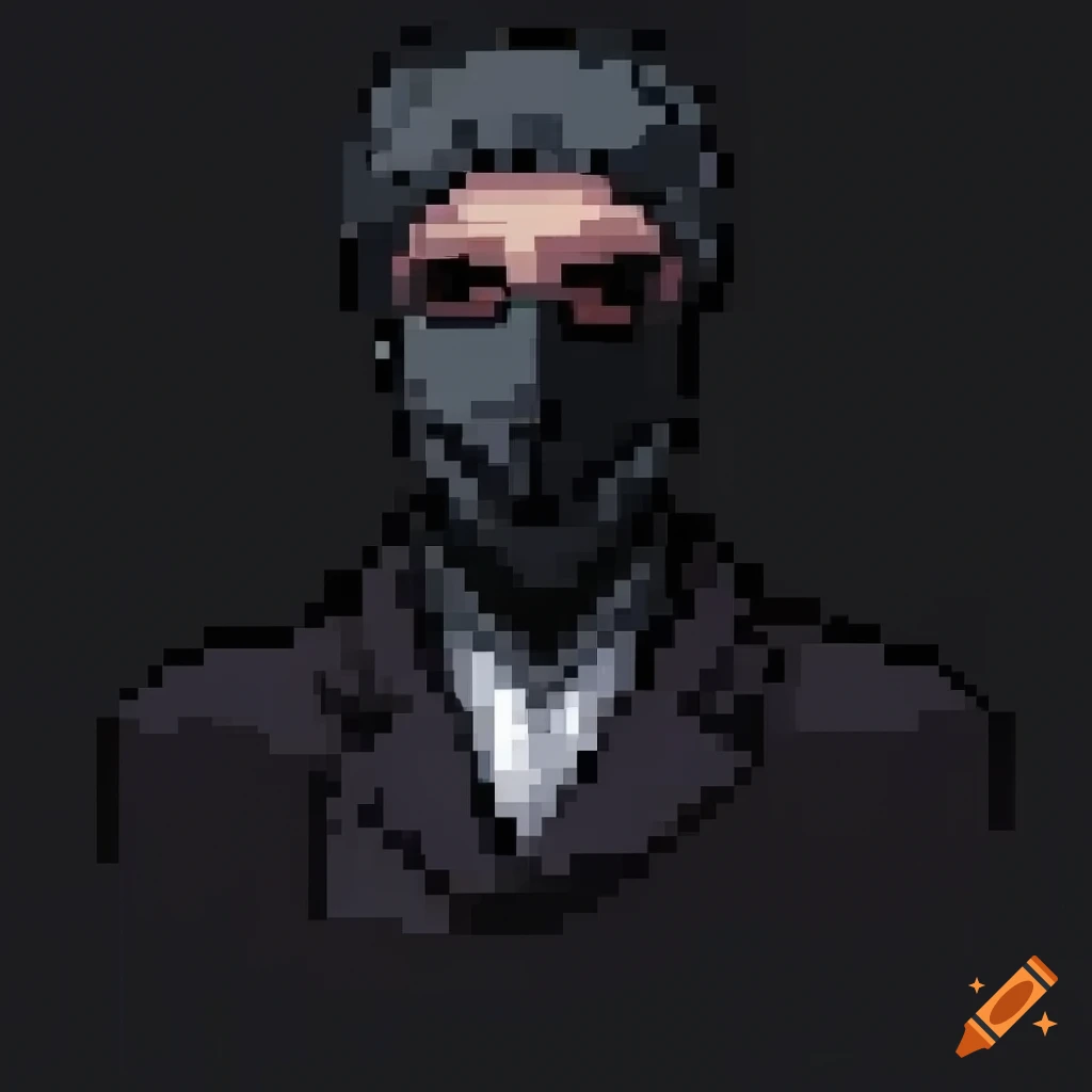 Pixel art of three masked surgeons in a dark setting on Craiyon