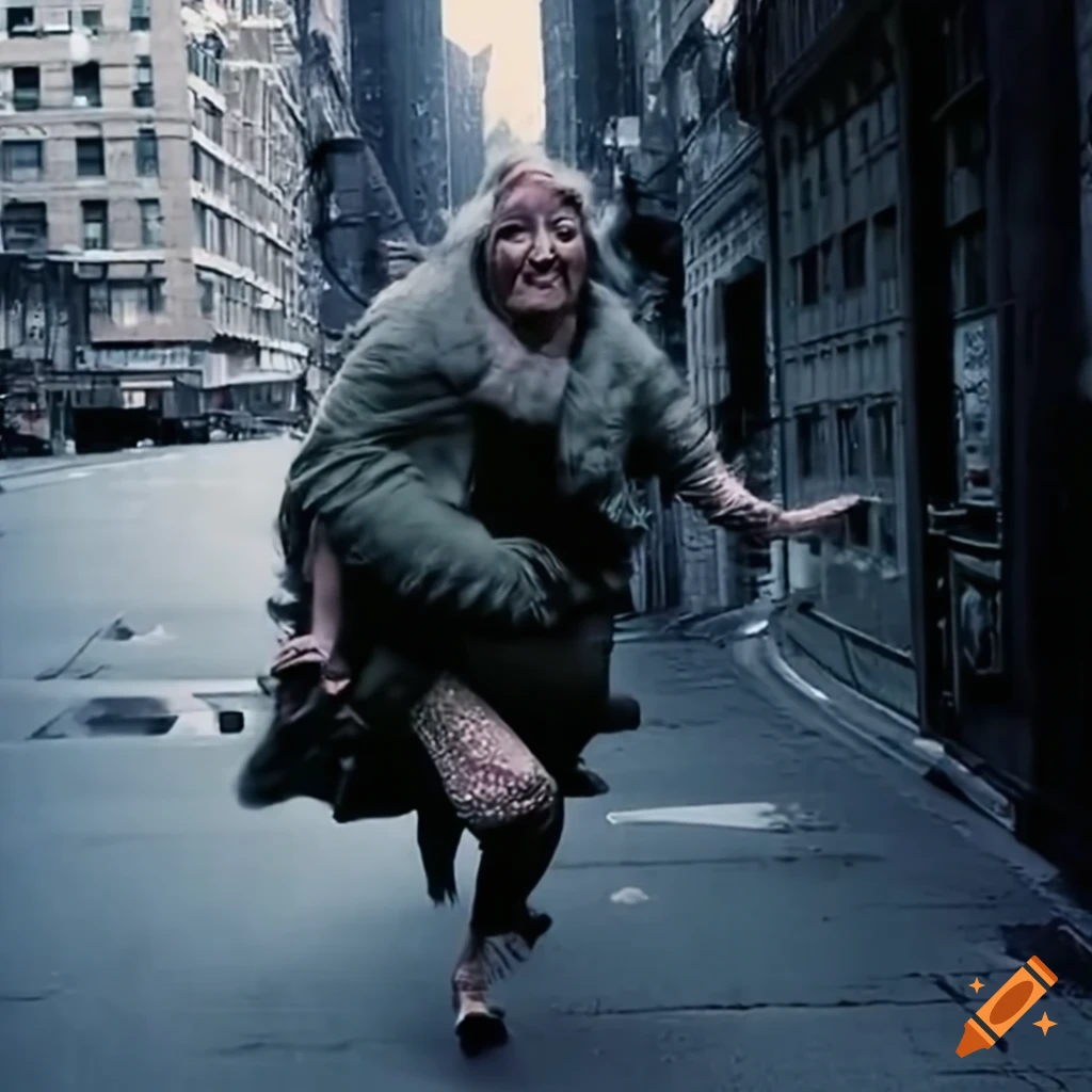 Vintage photo of a woman running in manhattan in 1974