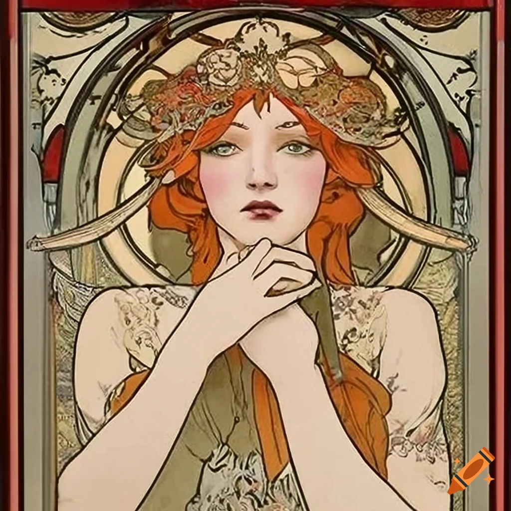 Seasons 1896 alphonse mucha full border art nouveau painting on Craiyon