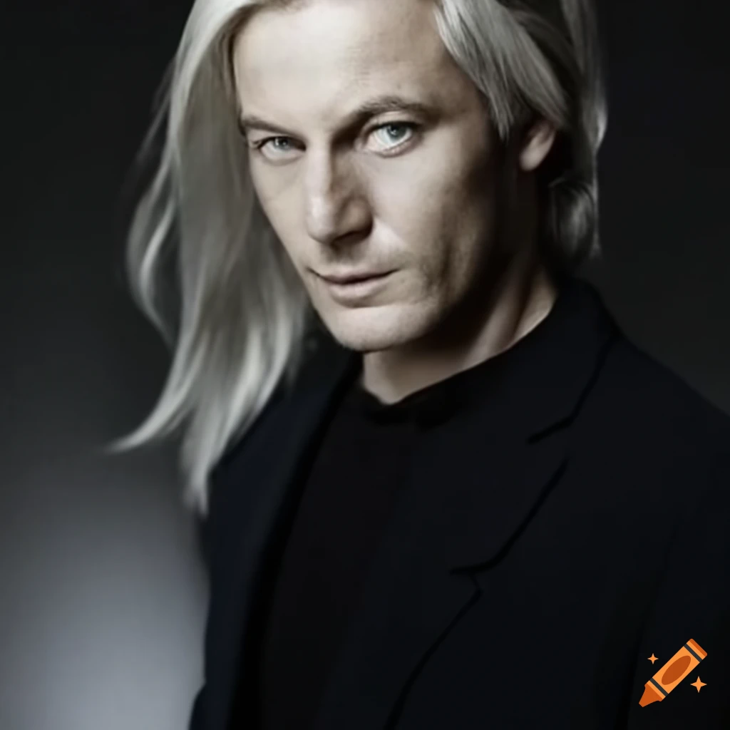 Jason Isaacs with platinum blonde hair in a braid on Craiyon