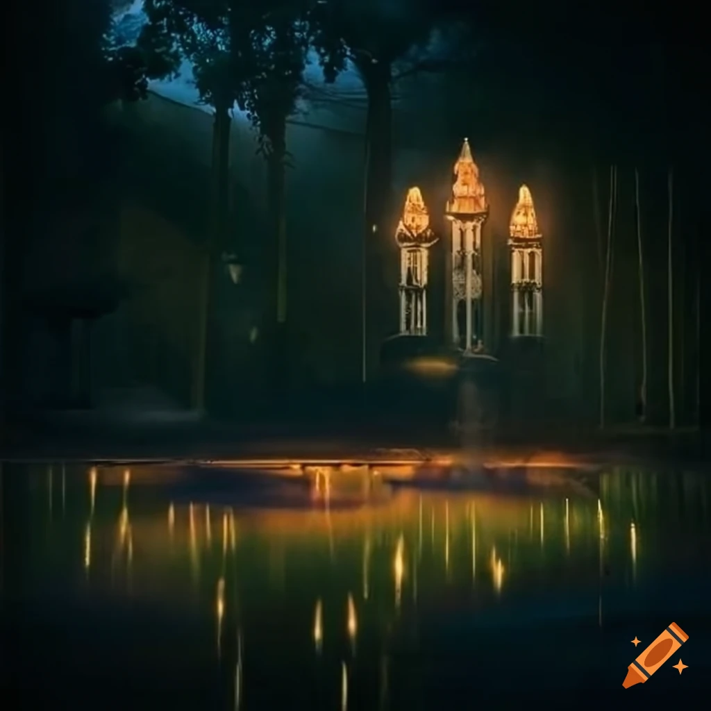 Surrealistic public park in a gothic futuristic city on Craiyon