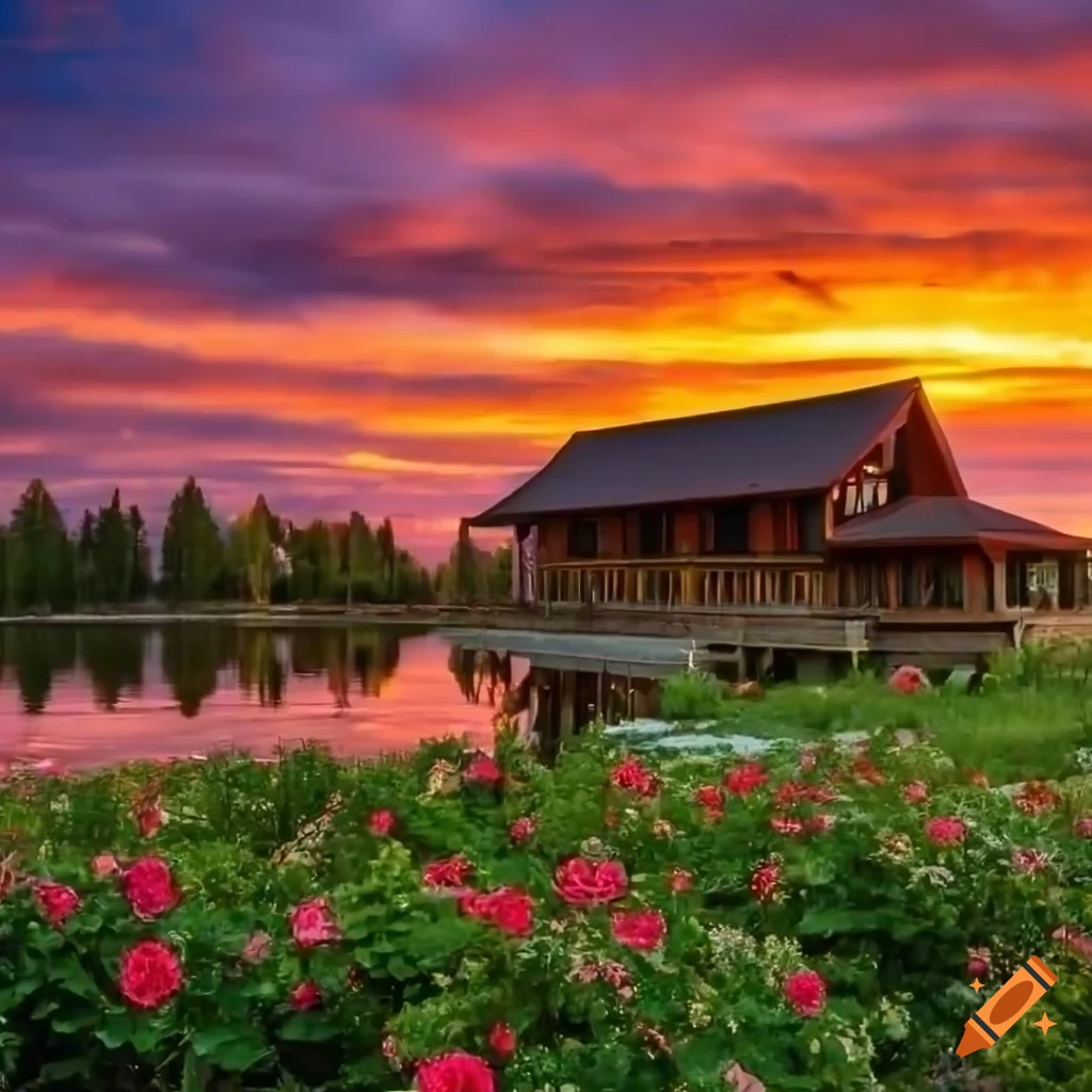 Sunset in Colorado with red roses and beautiful landscapes on Craiyon