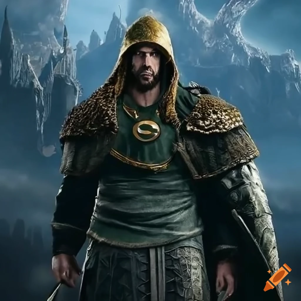 Aaron rodgers as elden ring boss with a tinfoil hat on Craiyon
