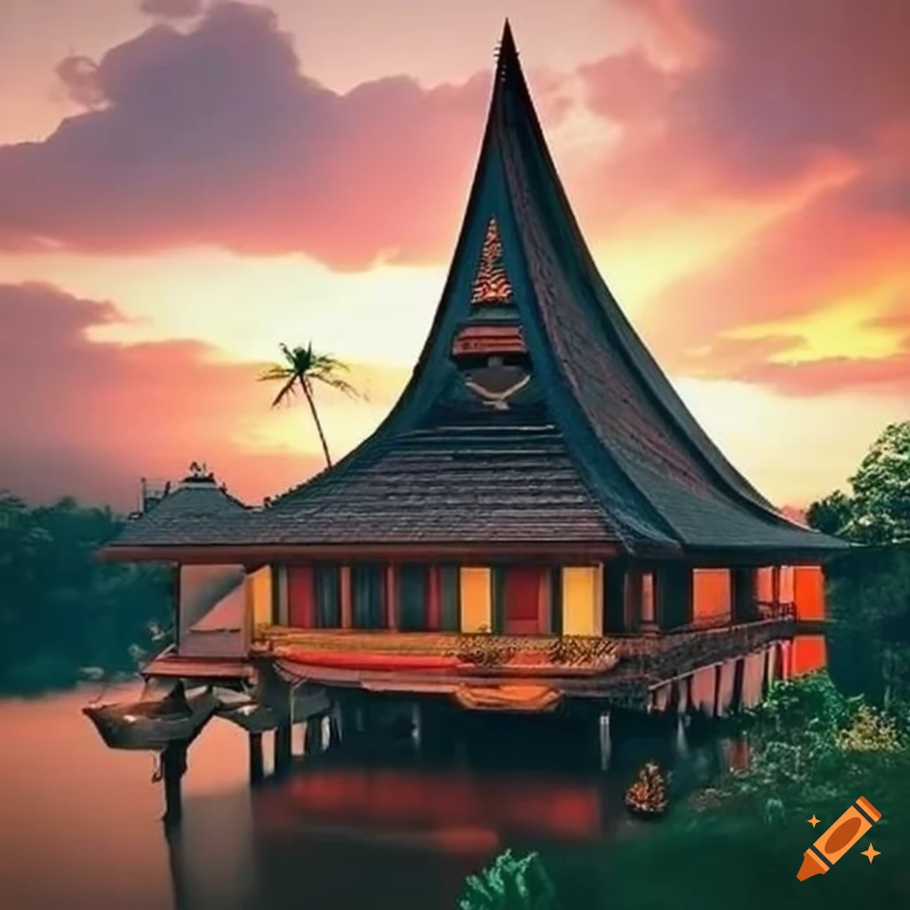 Rumah adat traditional house with sunset background