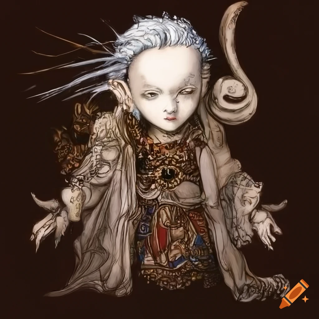 Gnome, God of Stone, in Yoshitaka Amano style on Craiyon