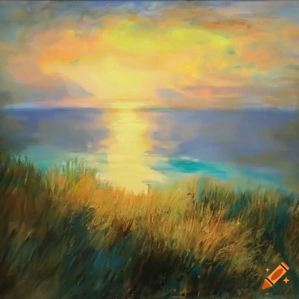 Impressionist art of a landscape image, a river, focus on depicting the ...