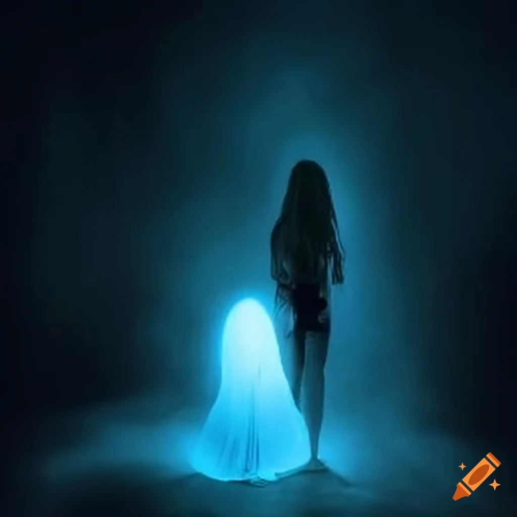 Photo of a teenage girl communicating with a ghost on Craiyon