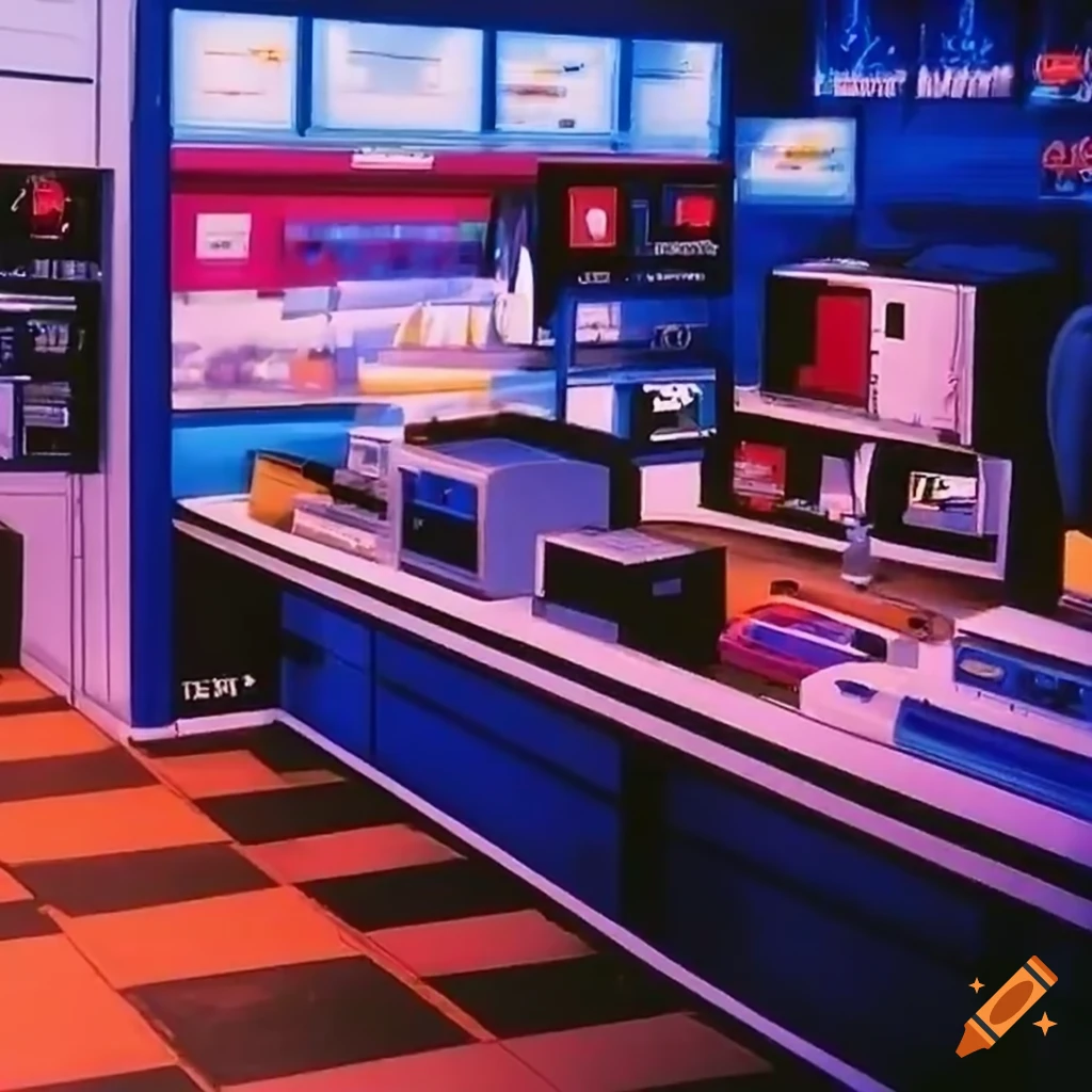 Retro 1990s chillwave home appliances store interior scene on Craiyon