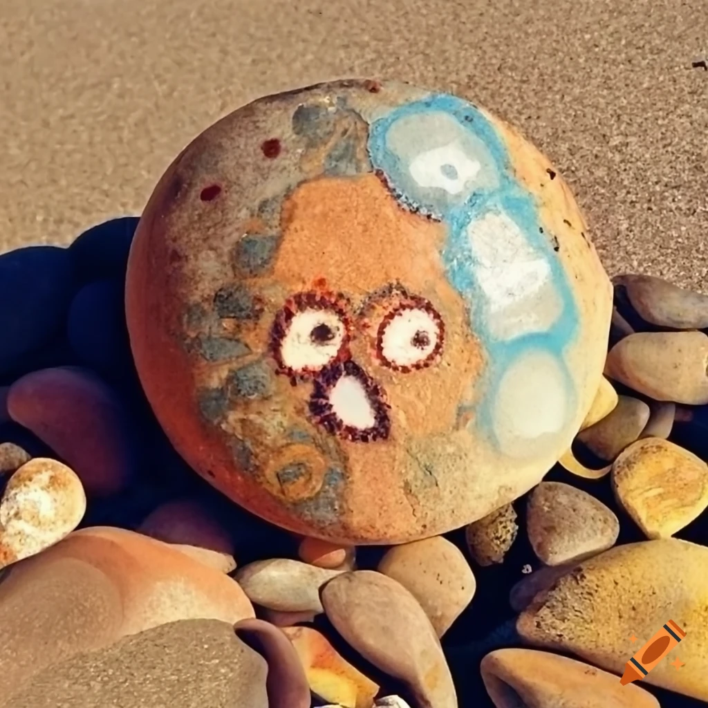 Colorful rock art on the beach at sunset on Craiyon