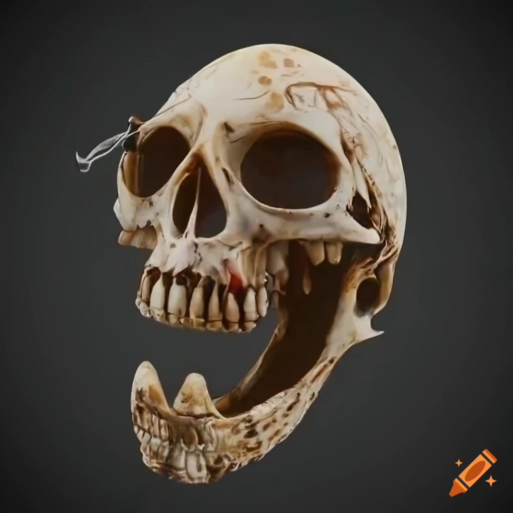 Abstract artwork with cracked obsidian ivory ox egg skull and ...