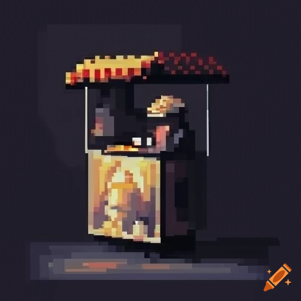 Pixel art of a noir street food vendor on Craiyon