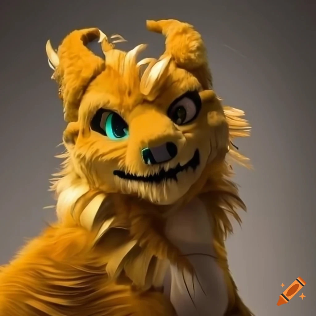 Gold-colored anthro dragon with wings and spikes