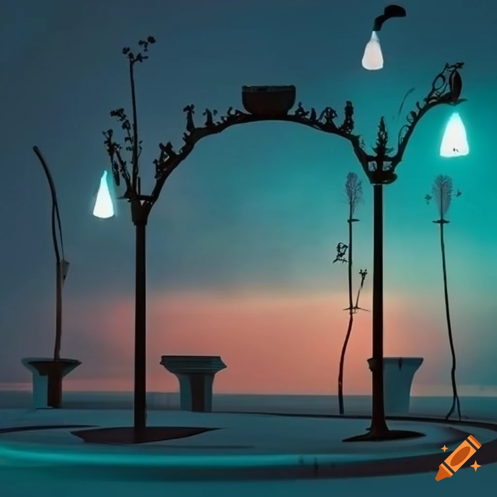 Surrealist urban park with gothic architecture on Craiyon