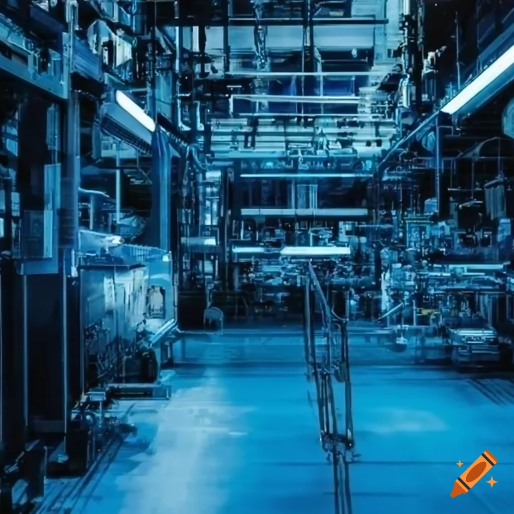 Digital factory overview in blue colors