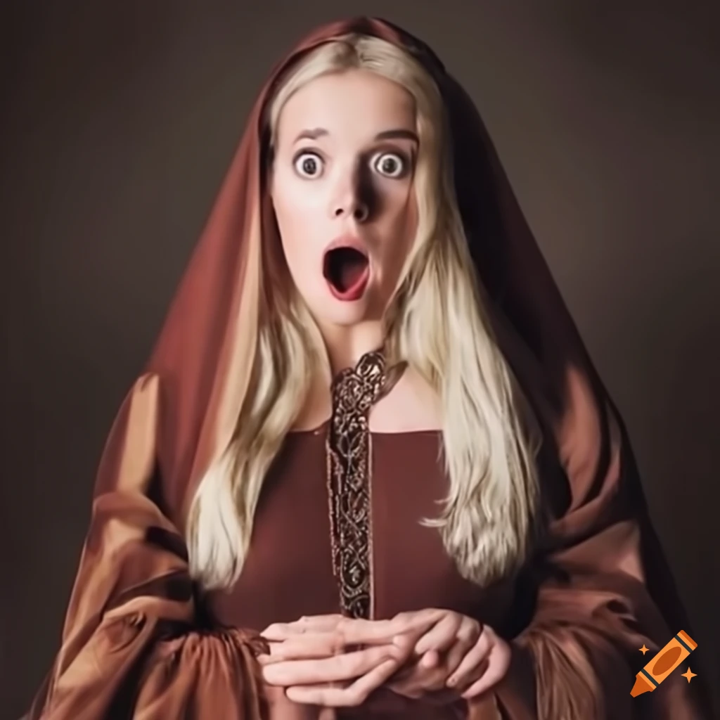 Woman In Medieval Dress Looking Shocked On Craiyon