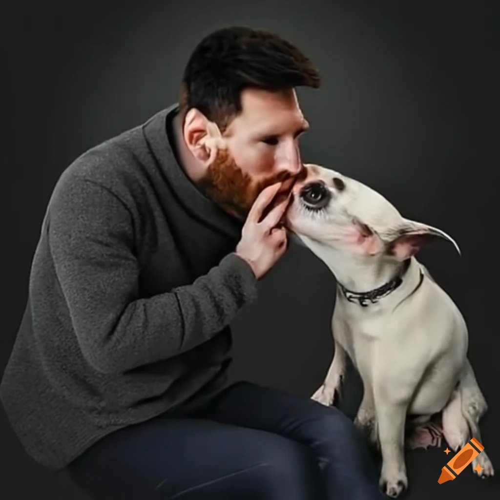 Dog kissing Messi on Craiyon