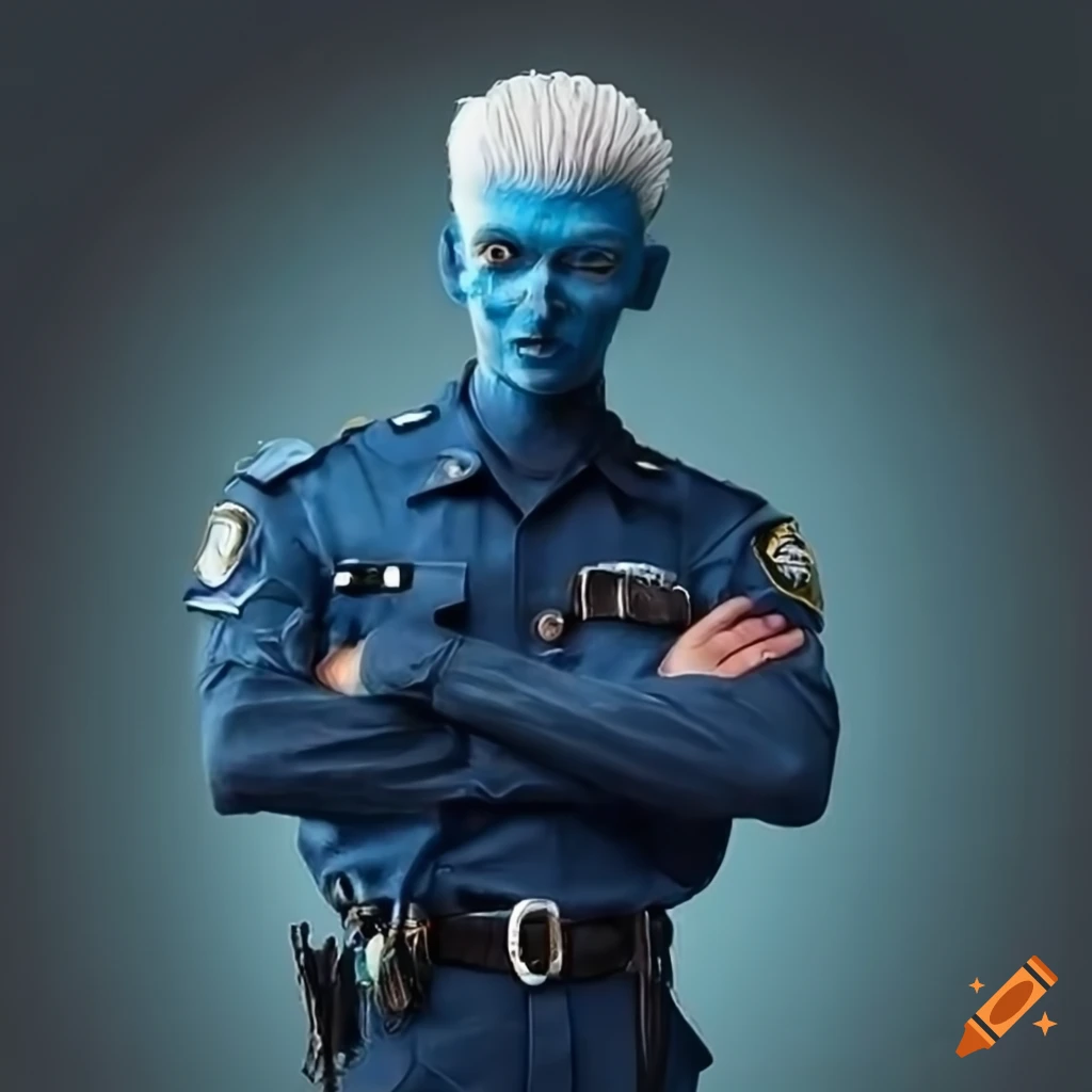 Blue-skinned alien police officer on Craiyon