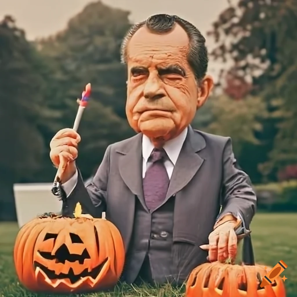 Richard nixon holding a jack-o-lantern on Craiyon