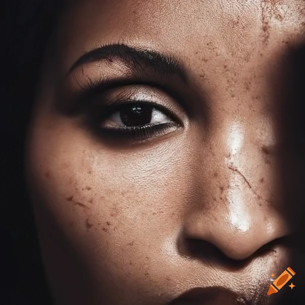 Close-up portrait of a woman with flawless skin on Craiyon