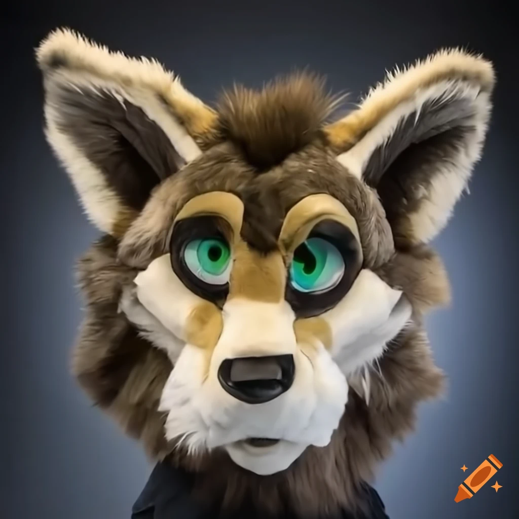 Wolf fursuit head with open mouth on Craiyon
