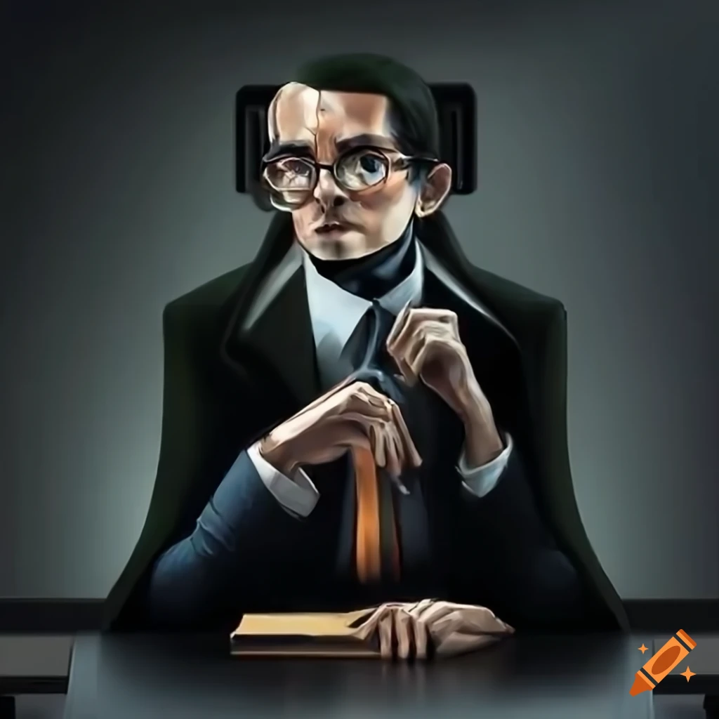 Acrylic portrait of a serious man in an office on Craiyon