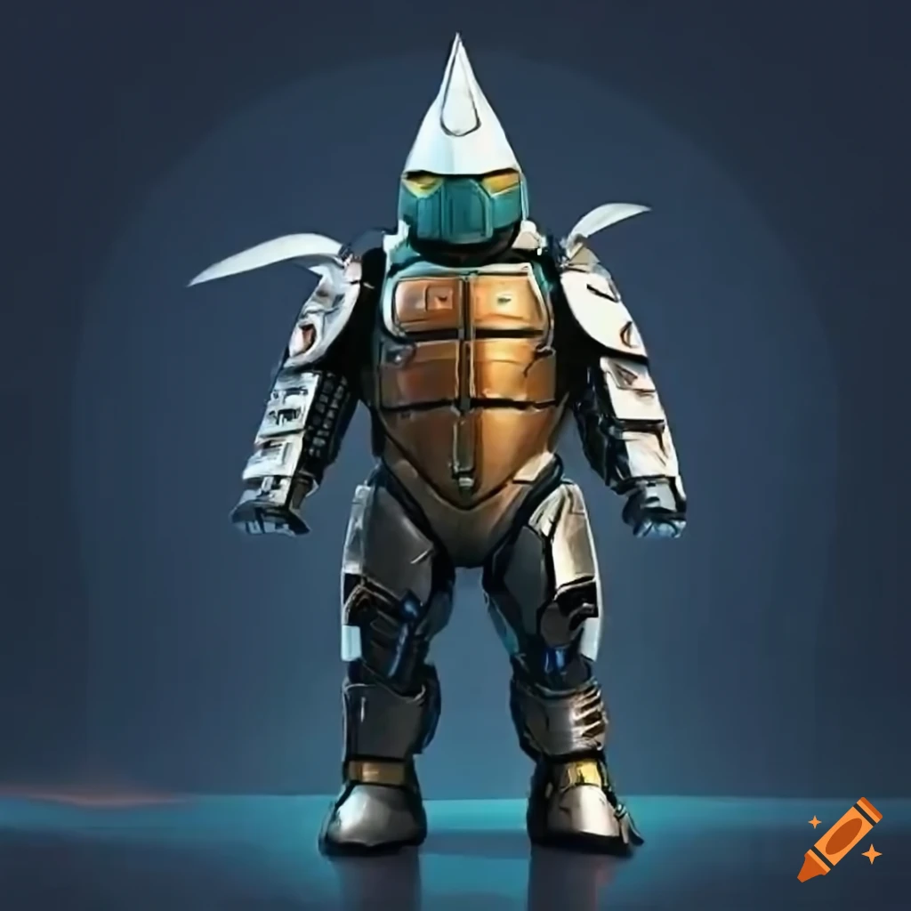 Illustration of a futuristic cyborg Franklin the turtle on Craiyon