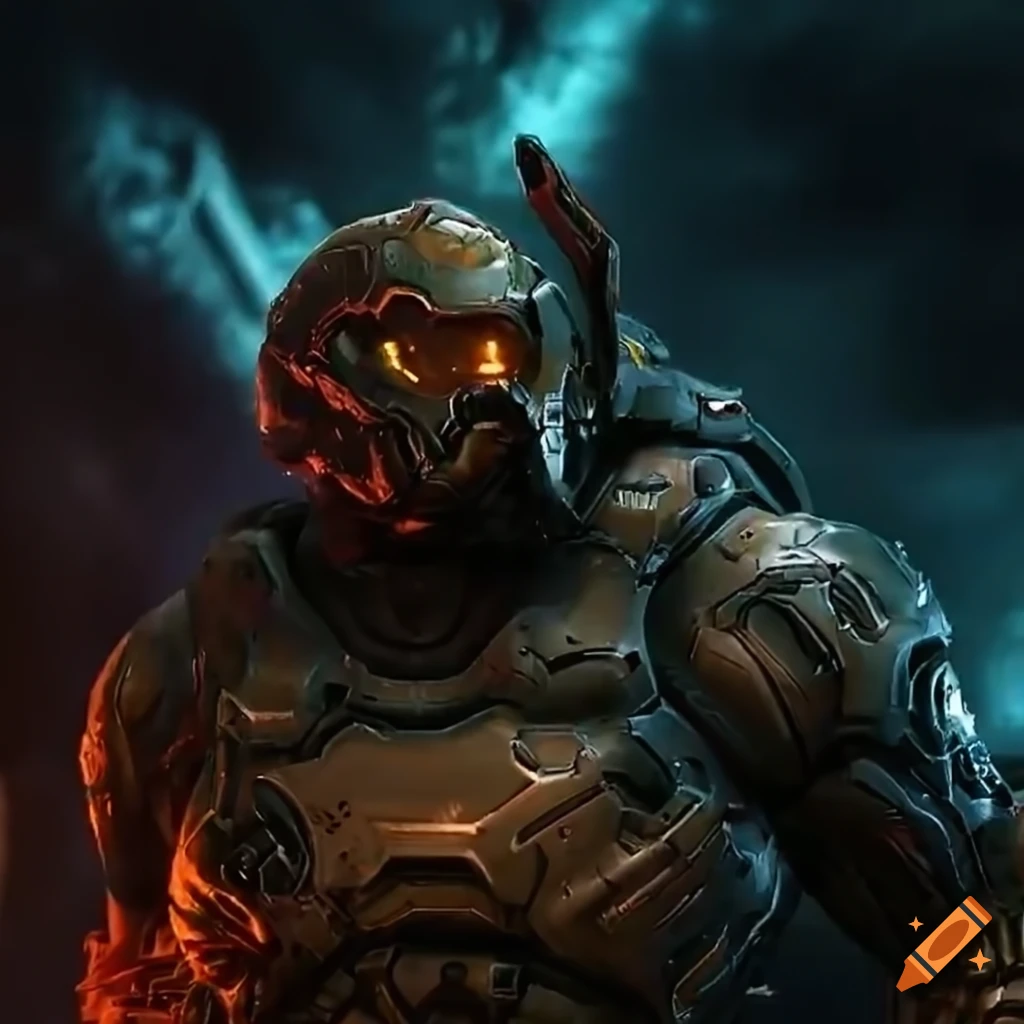 Epic battle scene with doomguy fighting demons on Craiyon