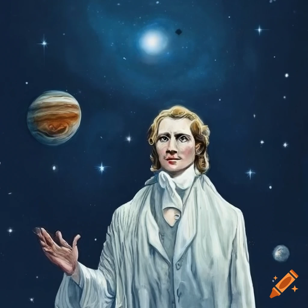 Depiction of Joseph Smith in white temple clothes with Jupiter and star ...