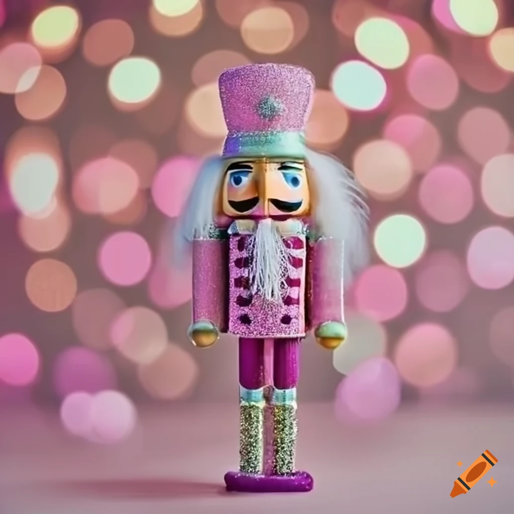Glittery pink nutcracker with pastel bokeh background on Craiyon