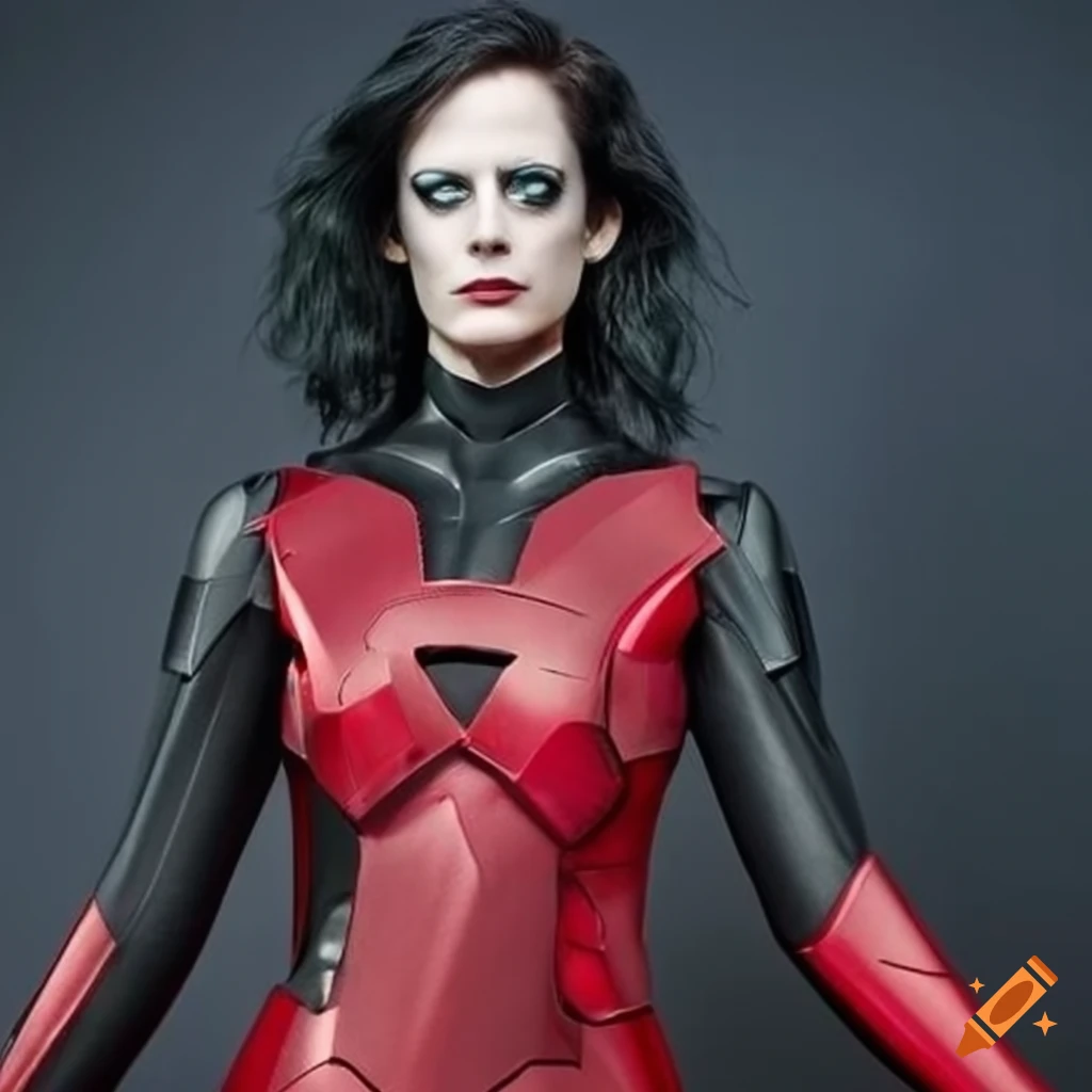 Eva green in a futuristic black superhero suit on Craiyon