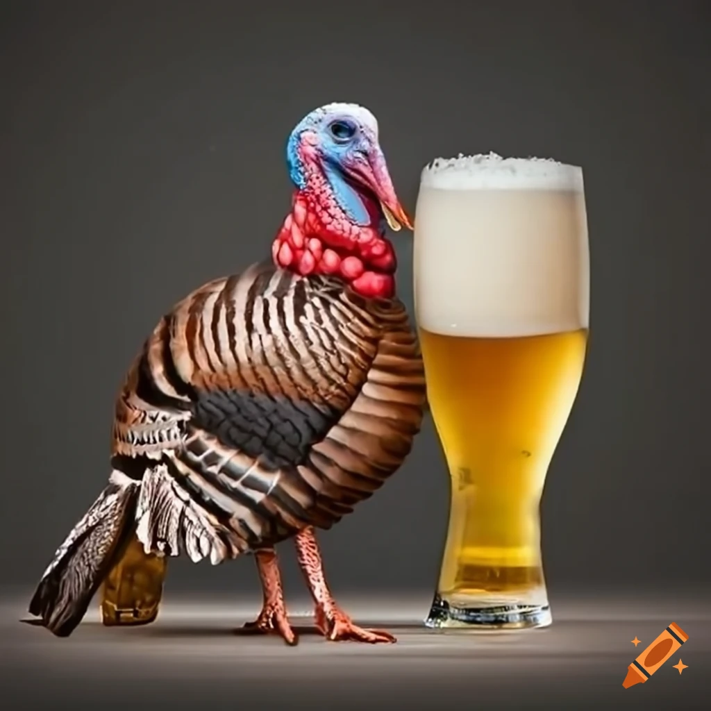 Funny picture of a turkey enjoying a beer