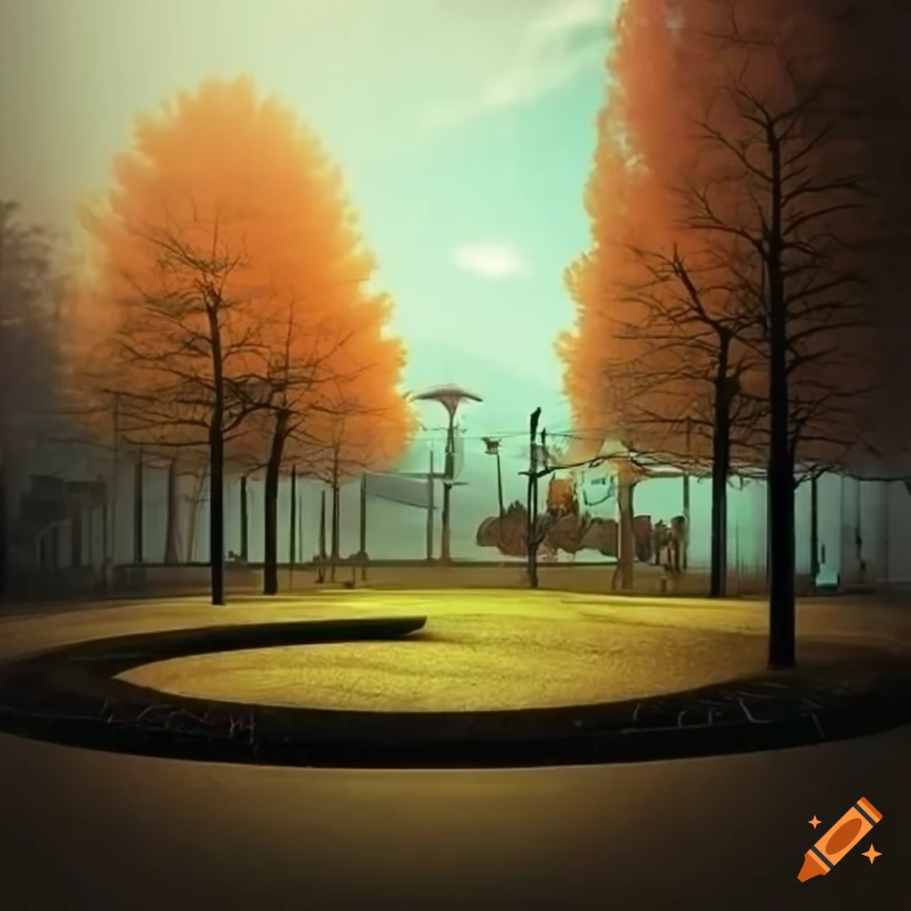 Surrealist urban park with gothic architecture on Craiyon