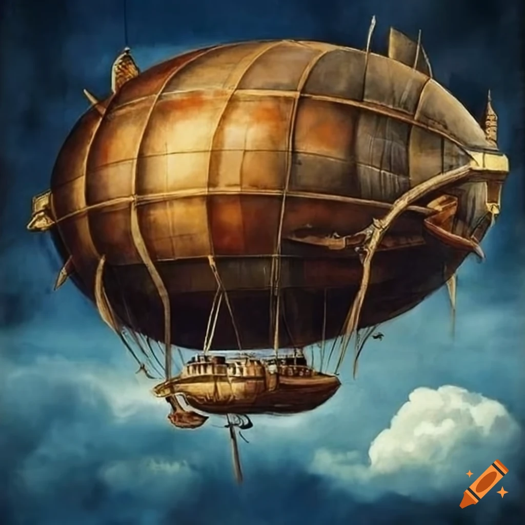Steampunk airship in a renaissance fresco on Craiyon