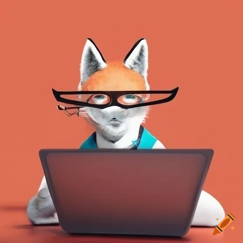Fox with glasses typing on a laptop on Craiyon