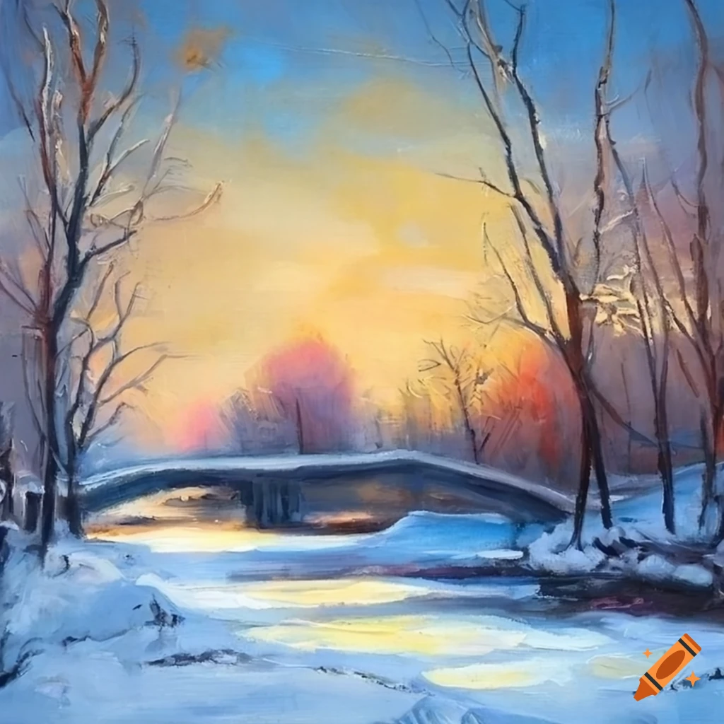 Winter landscape oil painting on Craiyon