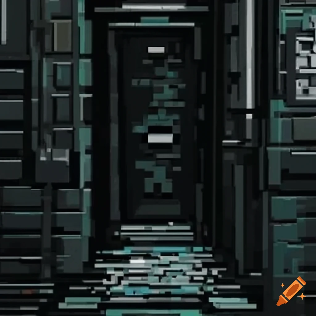 Pixel art of a dark backstage alley door on Craiyon