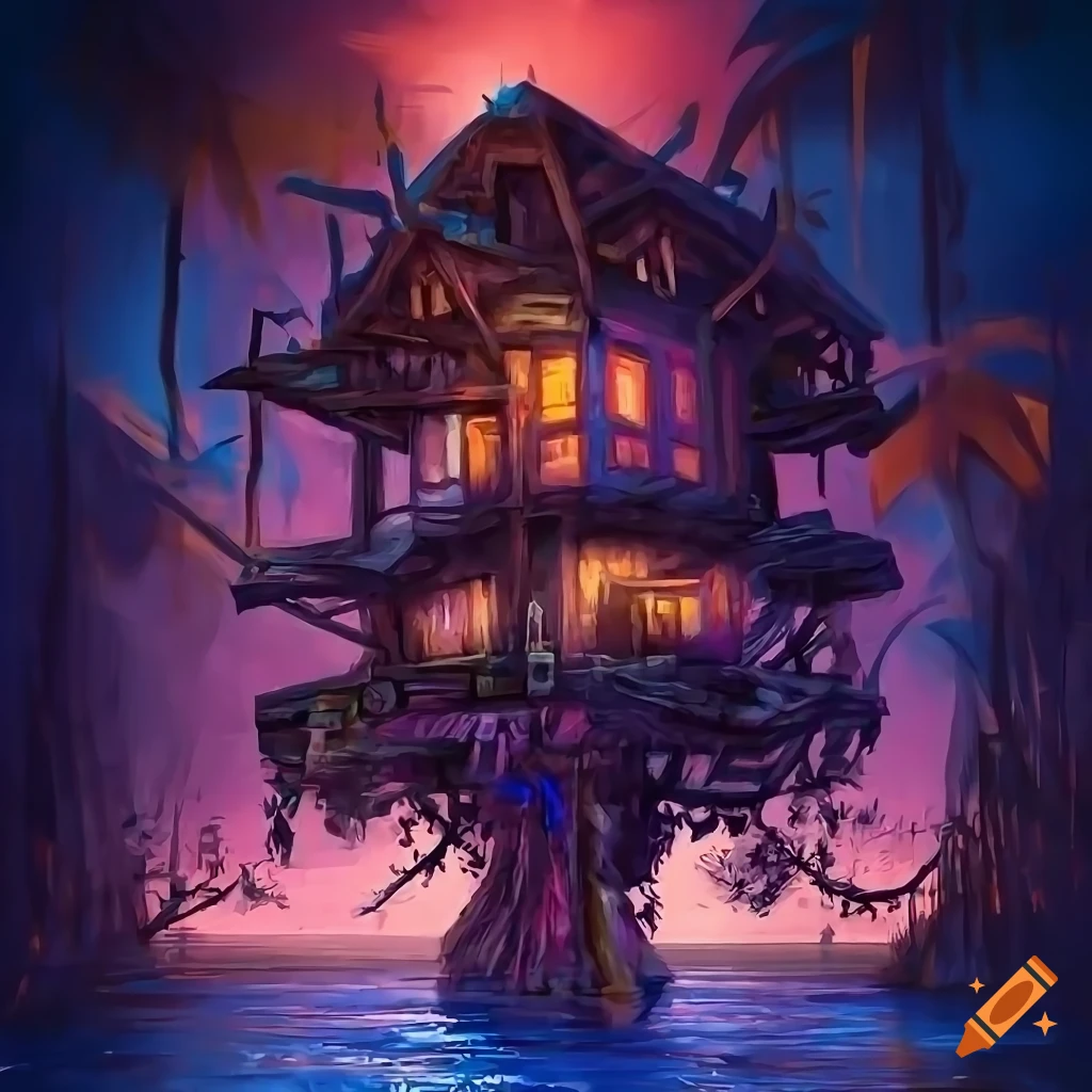 Impressionistic art of a floating treehouse in the clouds on Craiyon