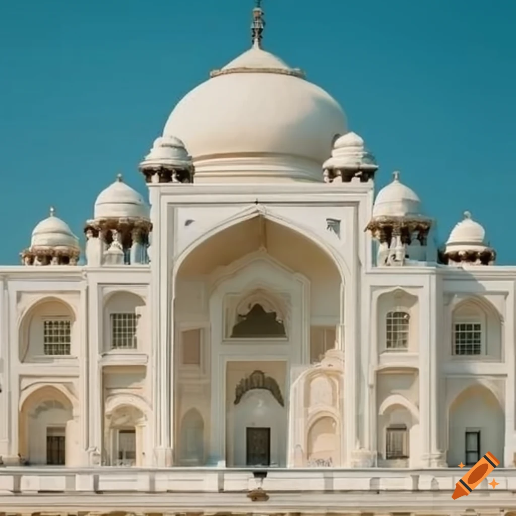 Front view of mahal white house in mediterranean style on Craiyon