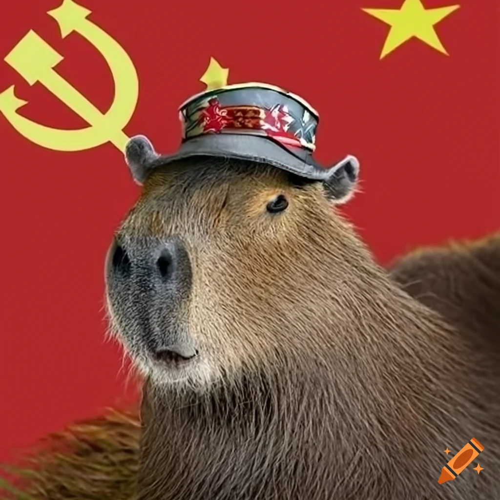 Capybara wearing a soviet hat with chinese flag background on Craiyon