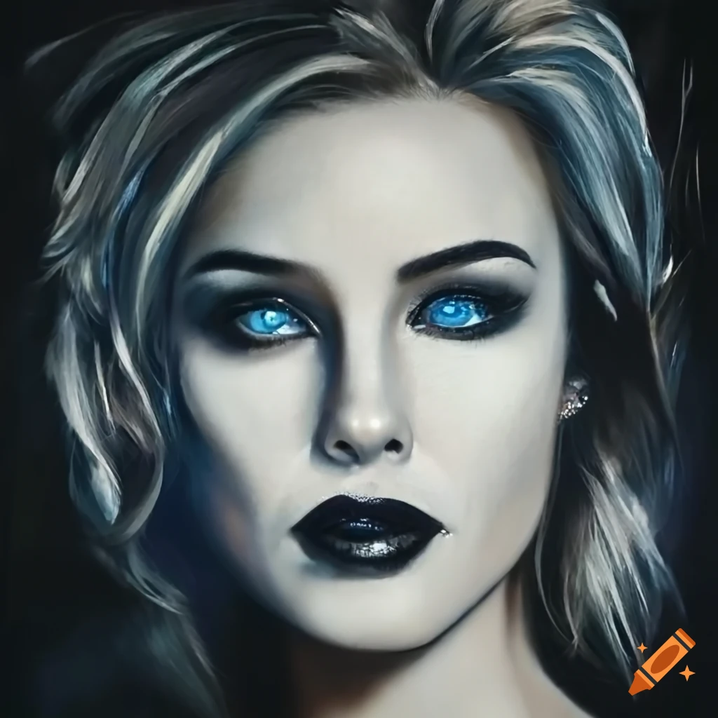 Portrait Of A Strikingly Beautiful Woman With Pale Blue Eyes And Light