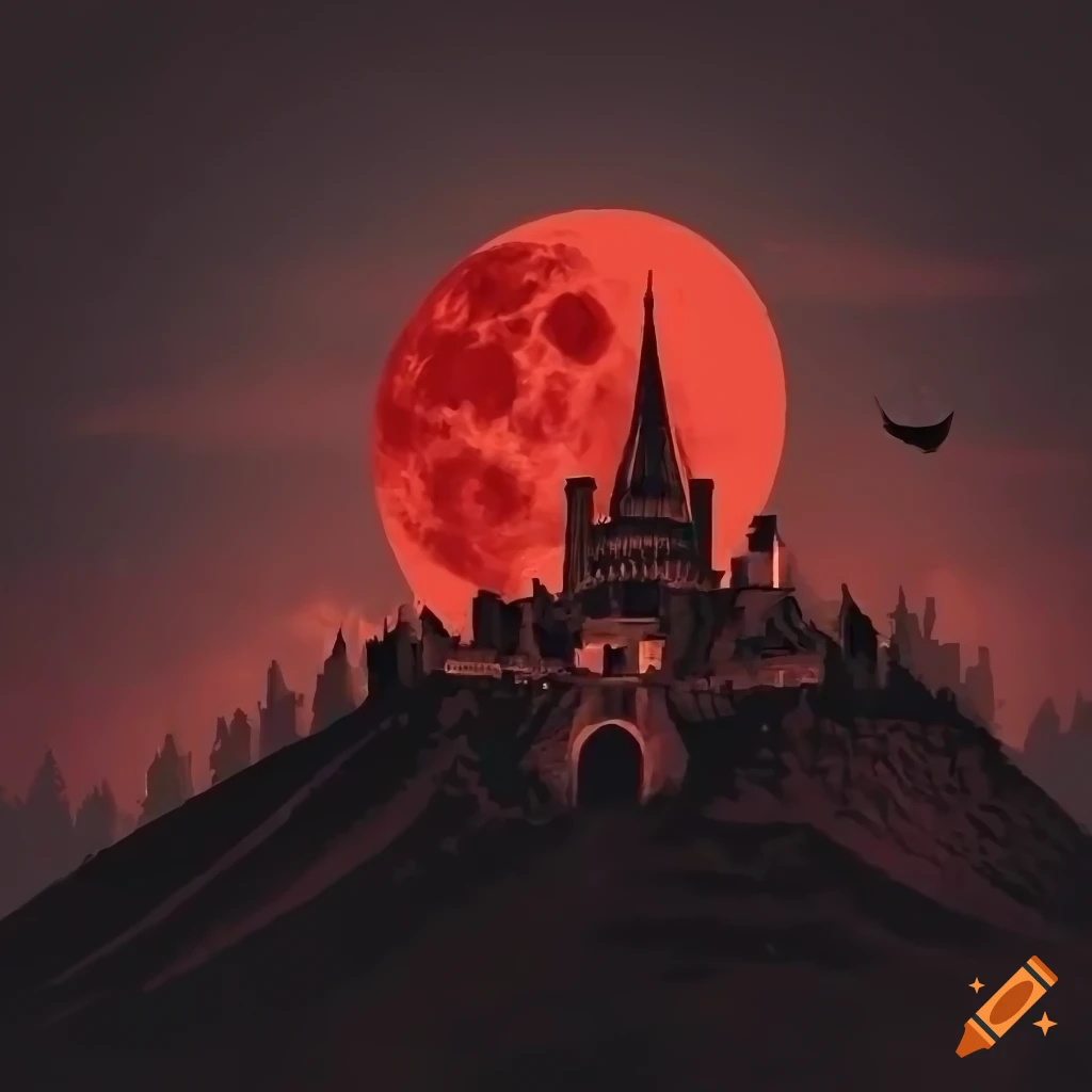 Gothic vampire castle at night with moon in the sky on Craiyon
