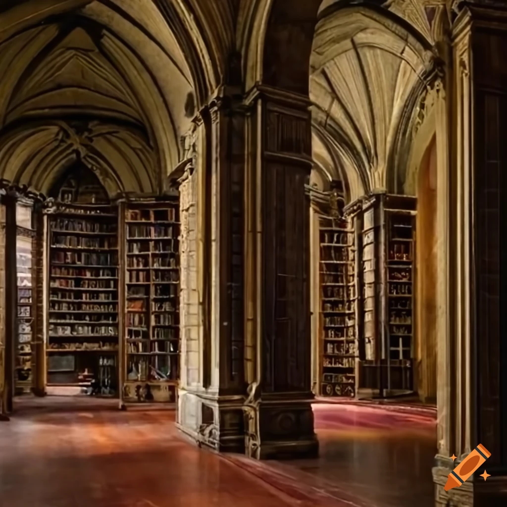 Two men exploring an abandoned library on Craiyon