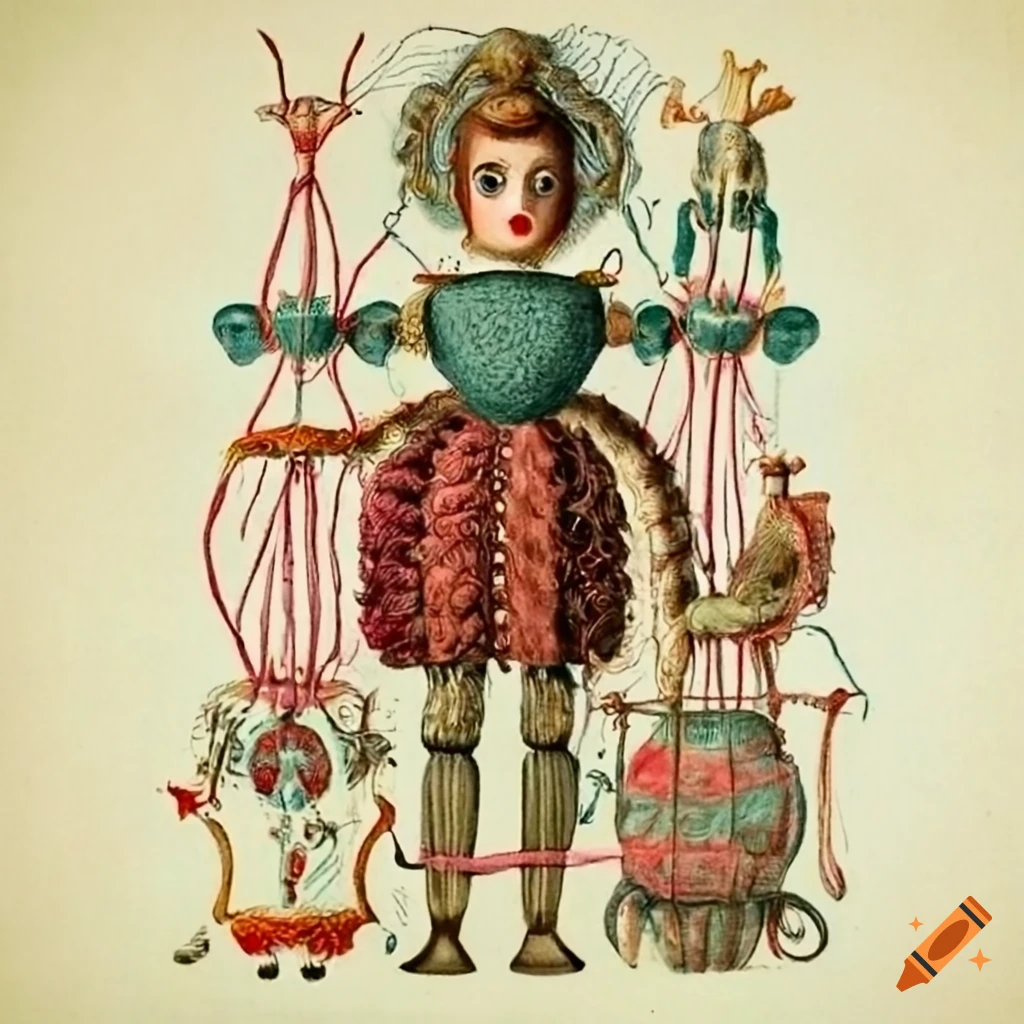 Haeckel illustration of a vintage doll automaton