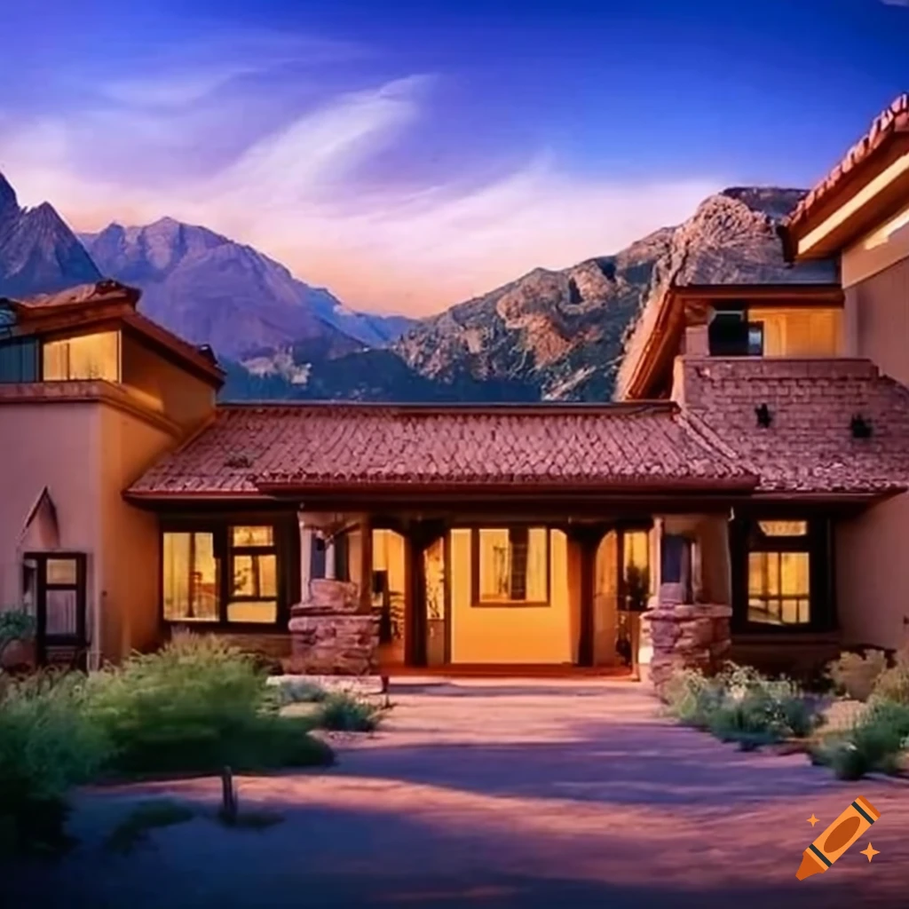 Modern spanish colonial style ranch house with adobe and exposed wood ...