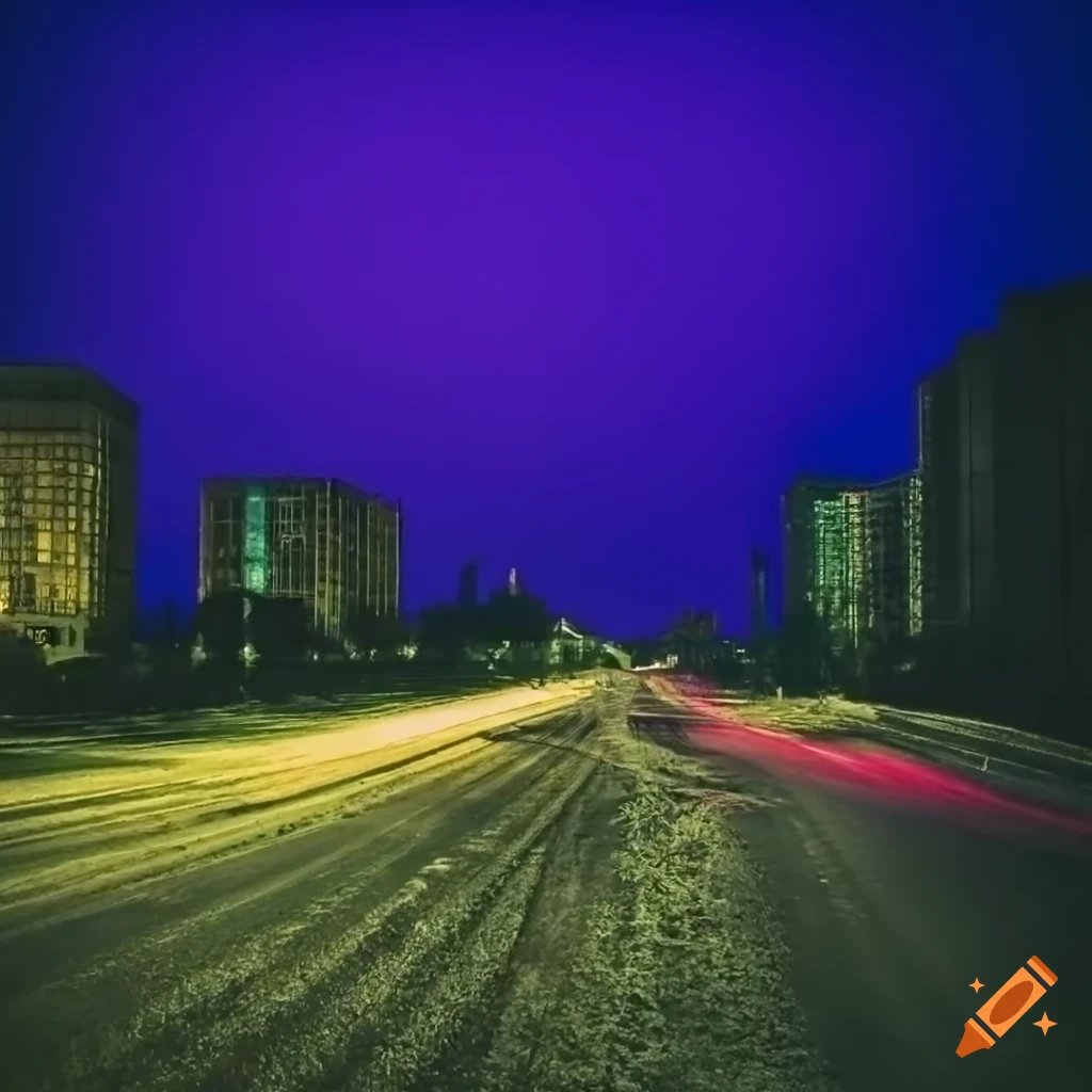 Night scene of a creepy post soviet city on Craiyon