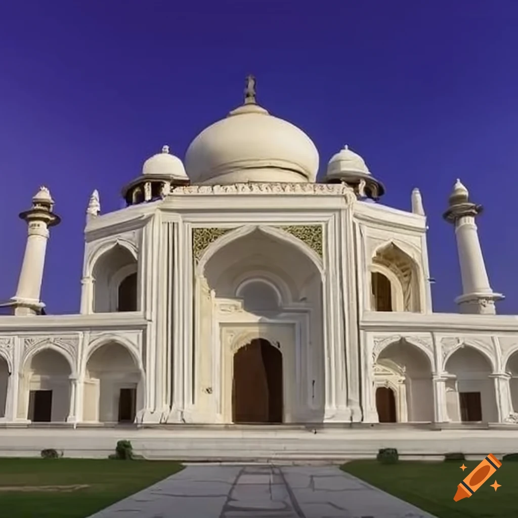 Front view of Mahal White House in Mediterranean architectural style on ...