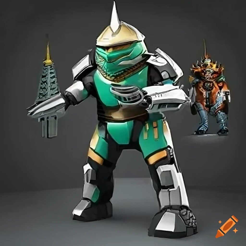 Illustration of a cyborg turtle wearing futuristic armor on Craiyon