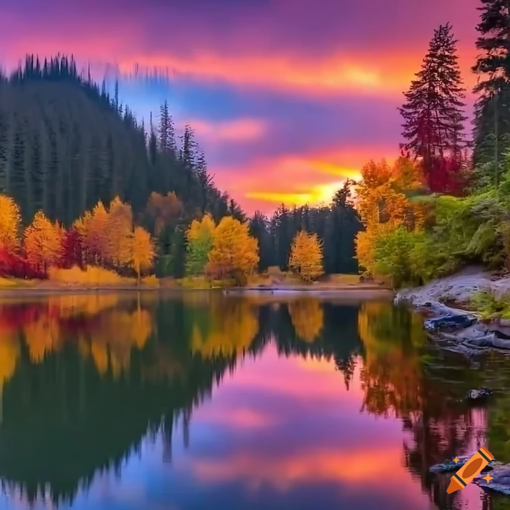 Sunset over a picturesque village in Oregon on Craiyon